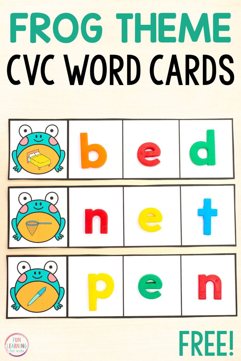 Frog CVC Word Building Strips Free Printable