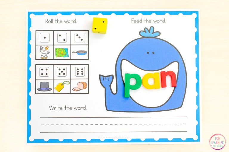 Ocean CVC Word Mats - Roll, Build, & Write Printable