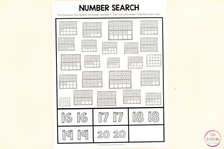 Search and Trace Number Worksheets 0-20 Free Printable