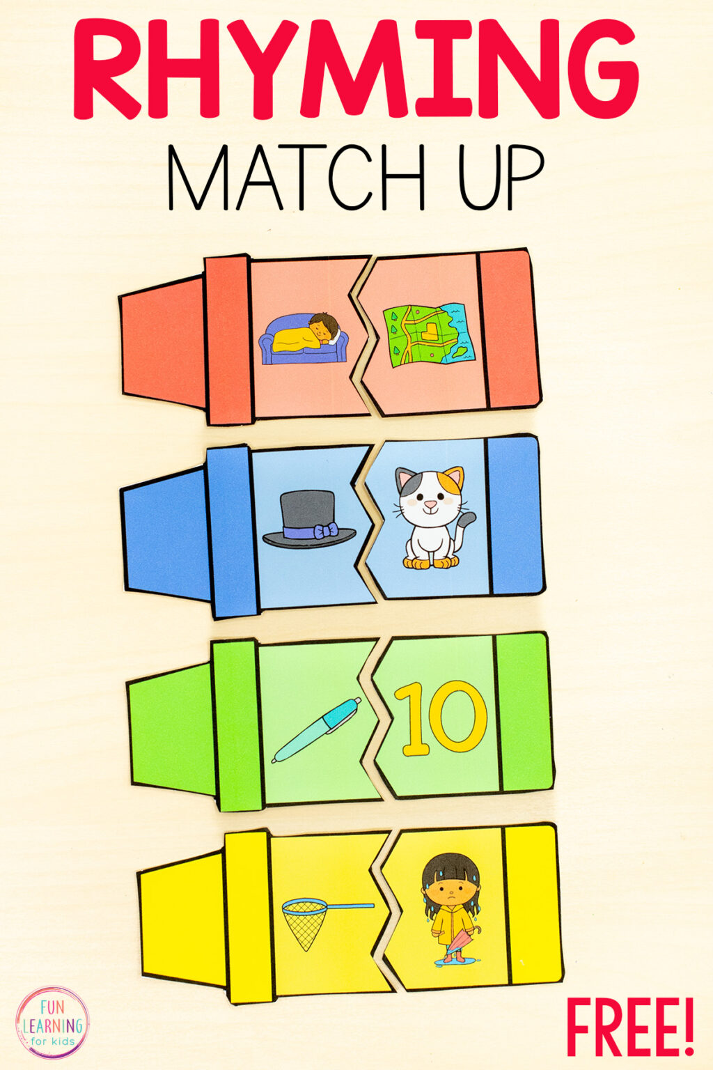 Colorful Crayon Rhyming Puzzles