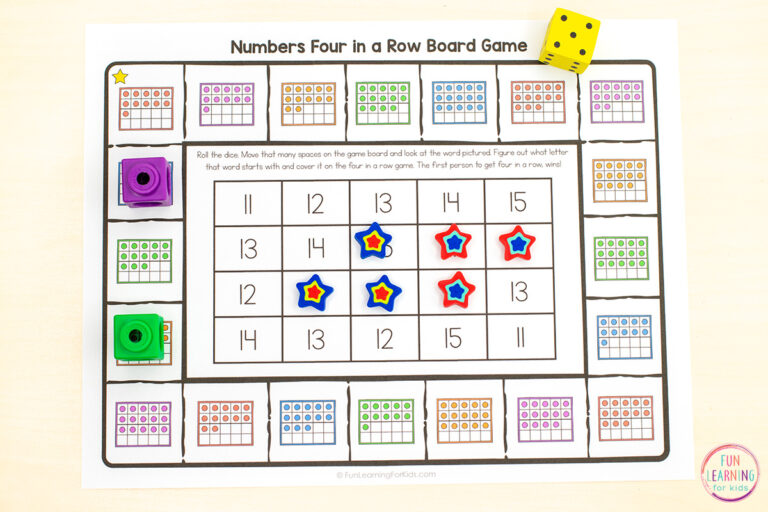 Numbers Four in a Row Board Game