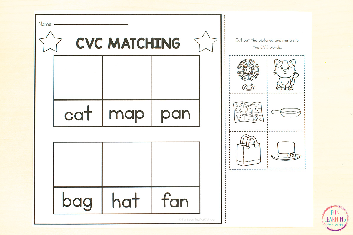 CVC Word Sorting Worksheets
