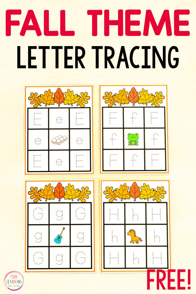 Fall Letter Tracing Task Cards for Kids