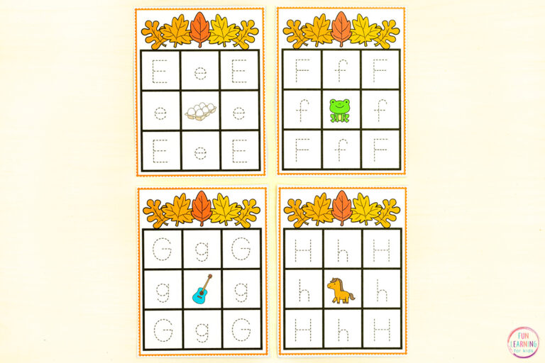 Fall Letter Tracing Task Cards for Kids