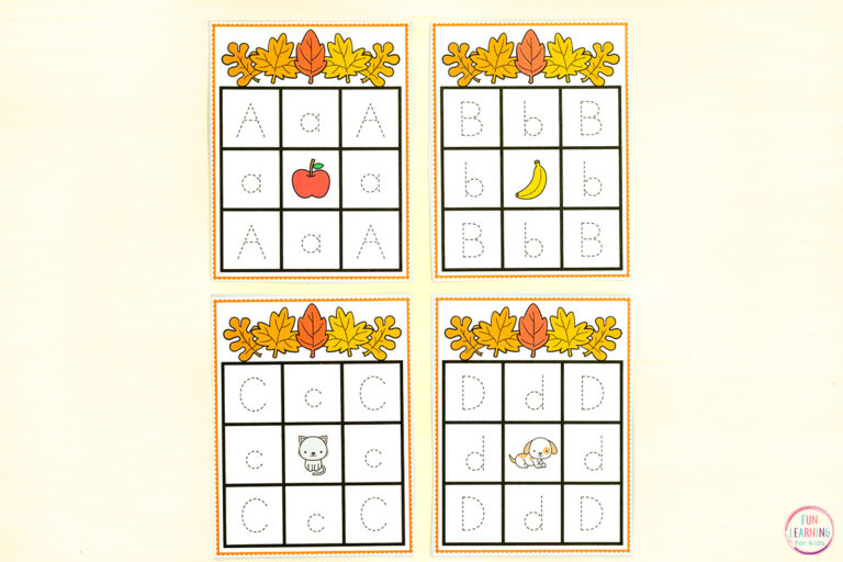 Fall Letter Tracing Task Cards for Kids