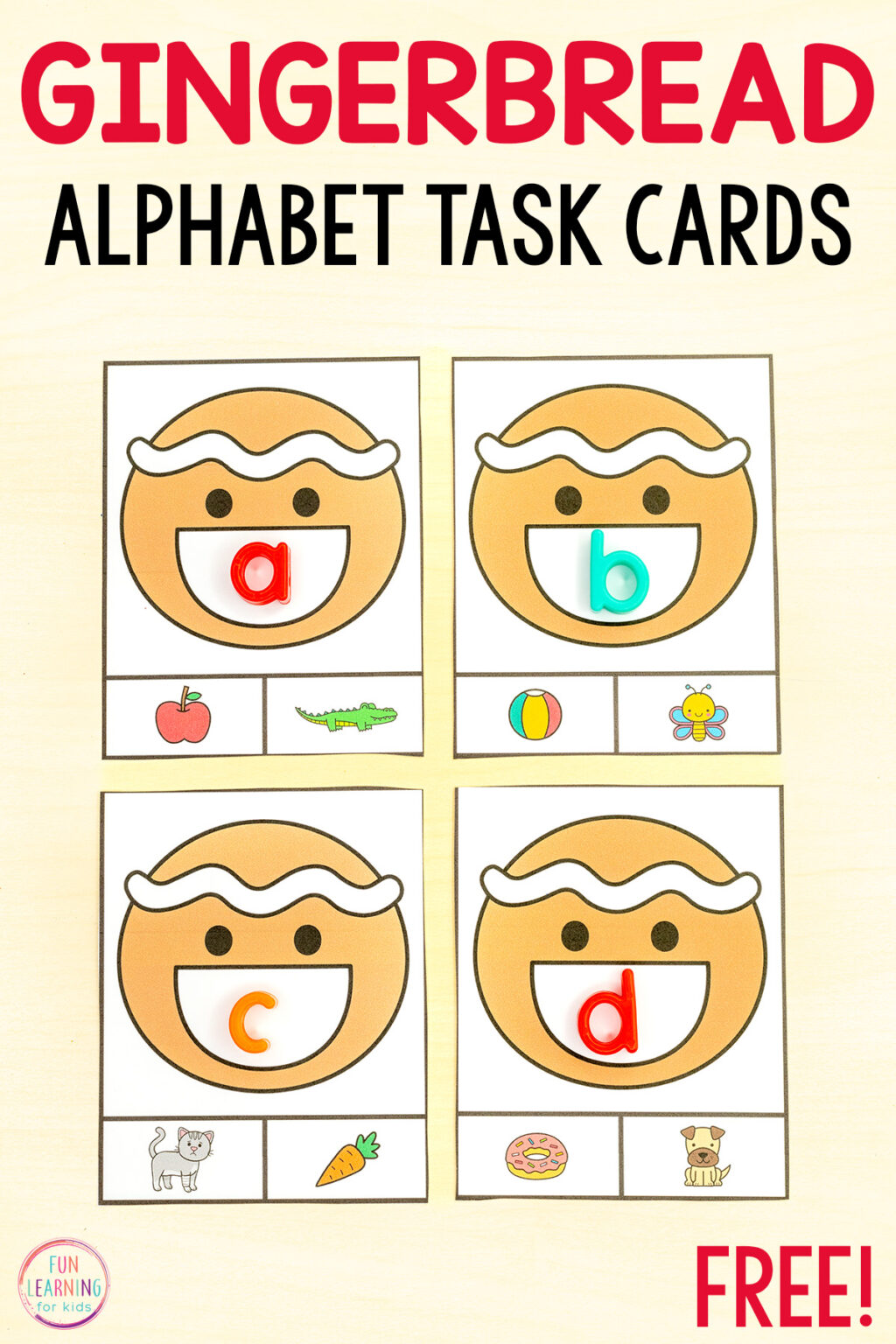 Feed the Gingerbread Boy Letters Beginning Sound Cards