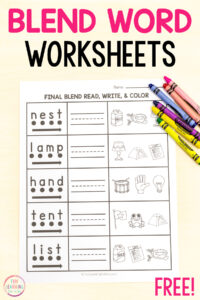 Blend Word Read, Write and Color Worksheets