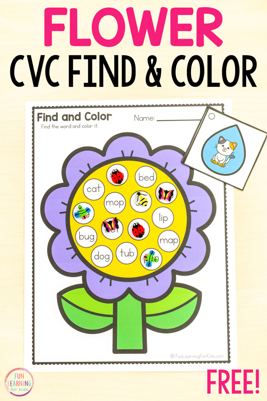 Flower Find and Color the CVC Word Activity