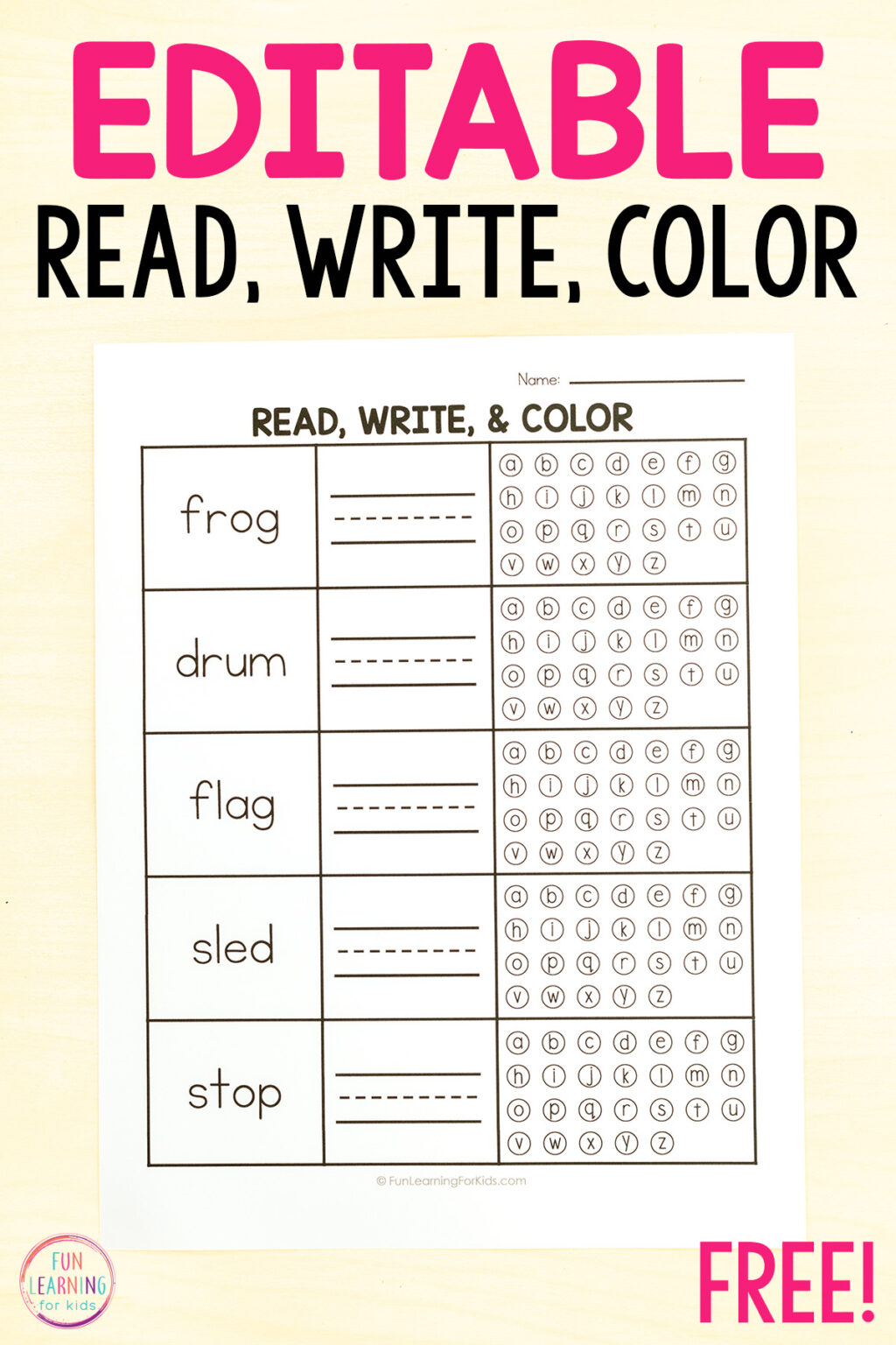 Editable Read, Write, and Color Worksheets