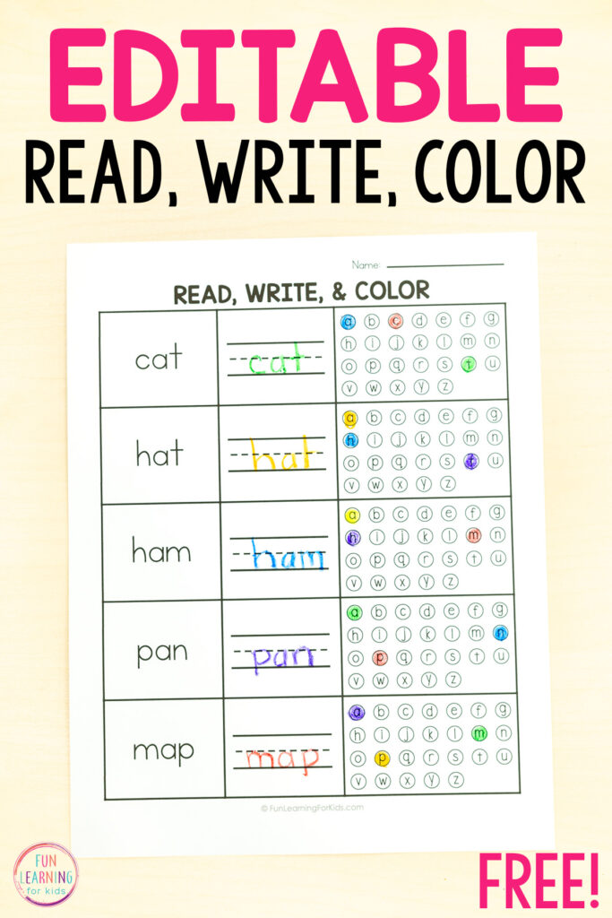 Editable Read, Write, and Color Worksheets