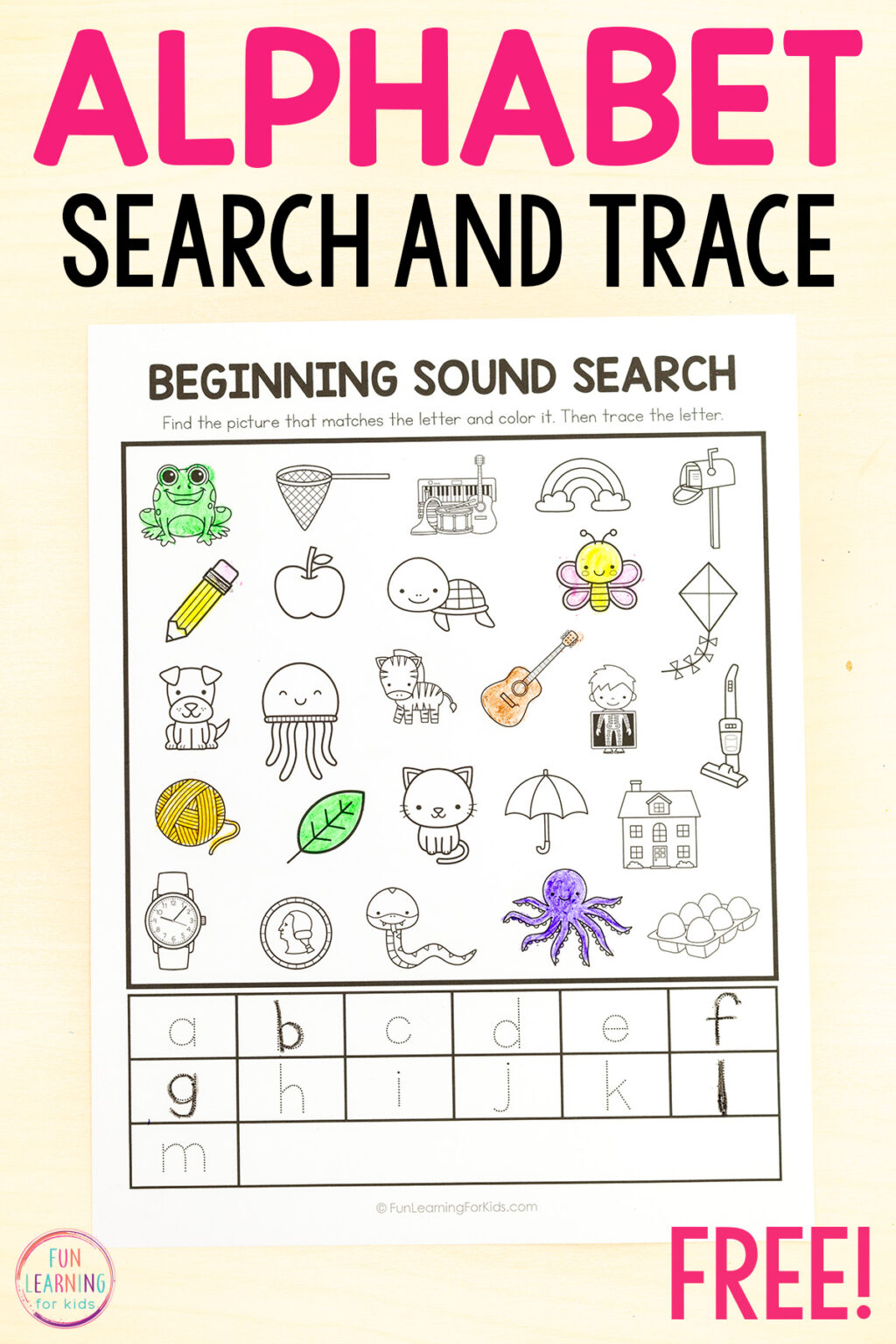 Free Printable Beginning Sound Search and Trace Alphabet Worksheets