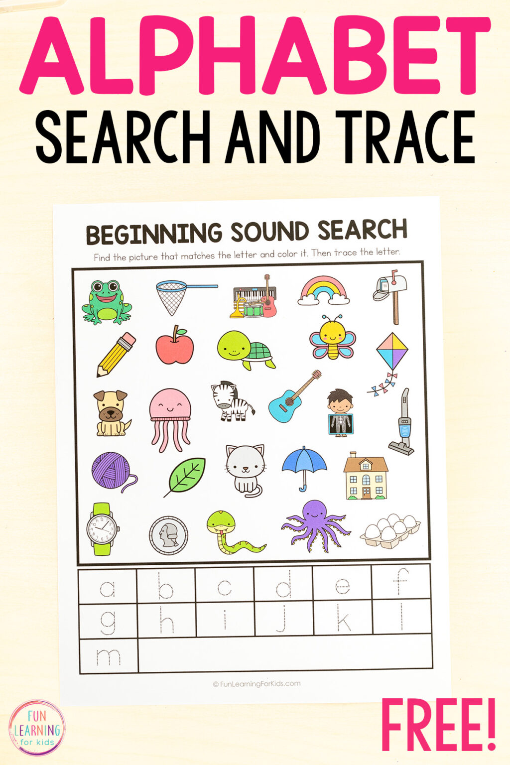 Free Printable Beginning Sound Search and Trace Alphabet Worksheets