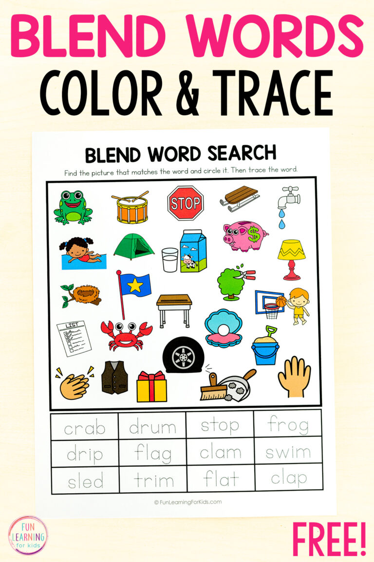 Blend Word Search and Trace Sheets for Reading Practice