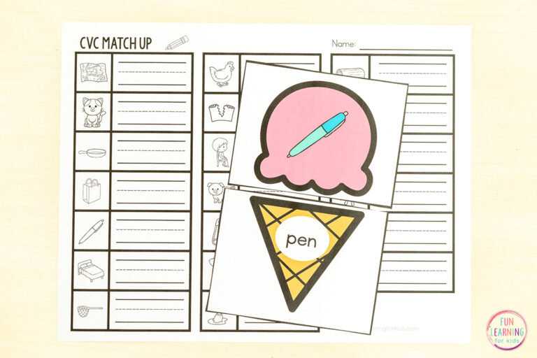 Summer Ice Cream CVC Word Match-Up Activity