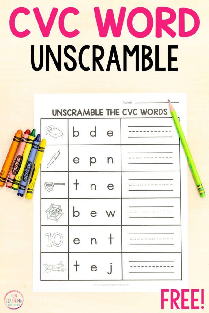 CVC Word Unscramble Worksheets for Phonics Practice