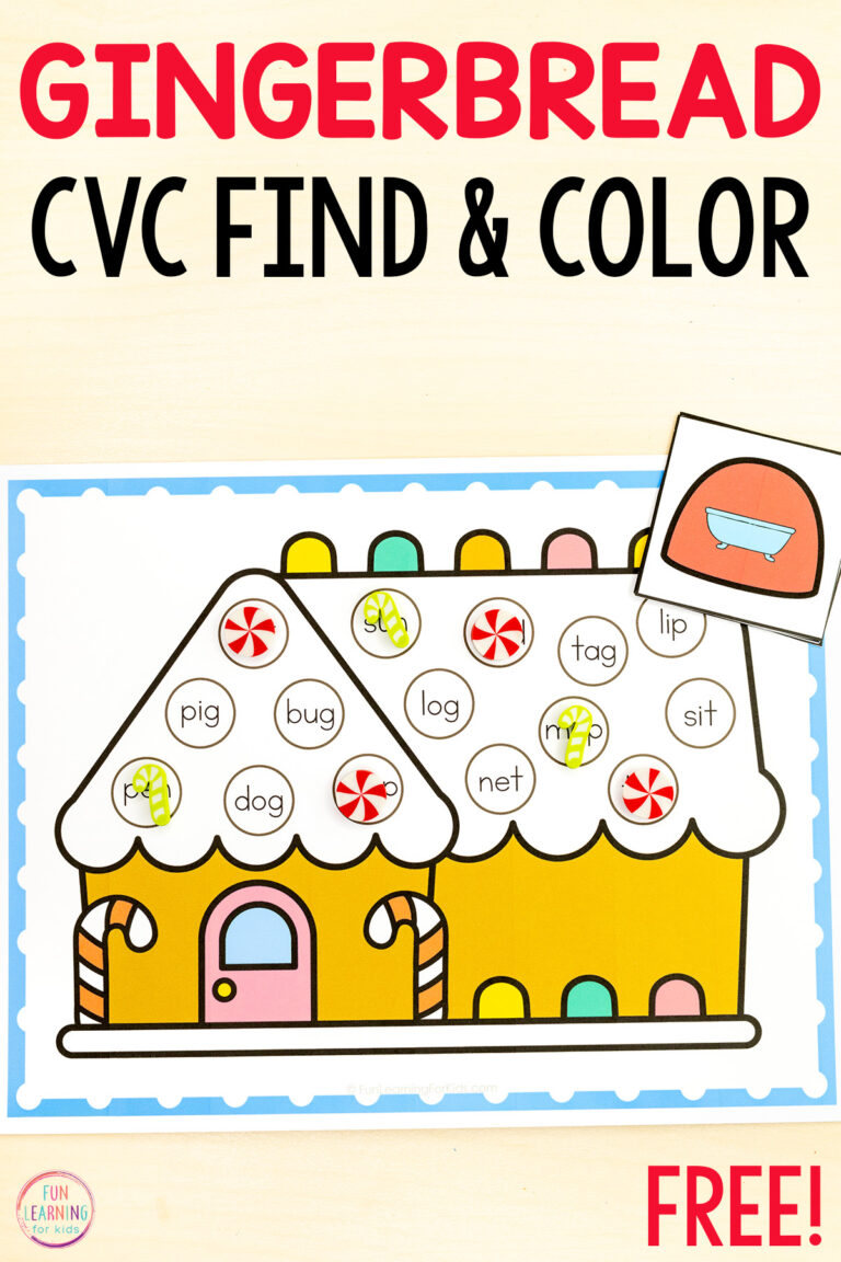 Gingerbread CVC Word Find and Color Sheets