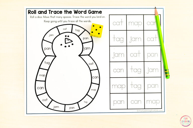 Snowman Race and Trace Editable Board Game Worksheets