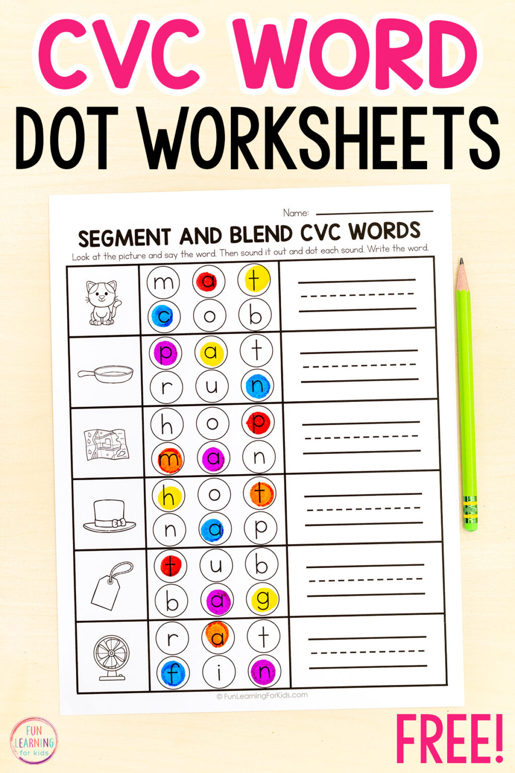 Dot the Sounds CVC Segment and Blend Worksheets