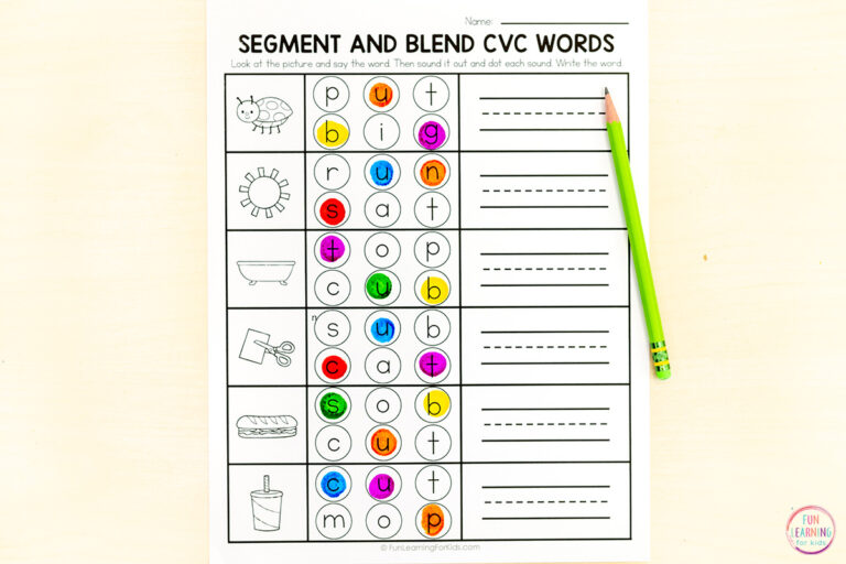 Dot the Sounds CVC Segment and Blend Worksheets