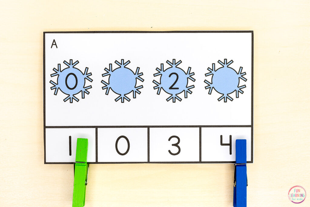 Snowflake Missing Number Clip Cards