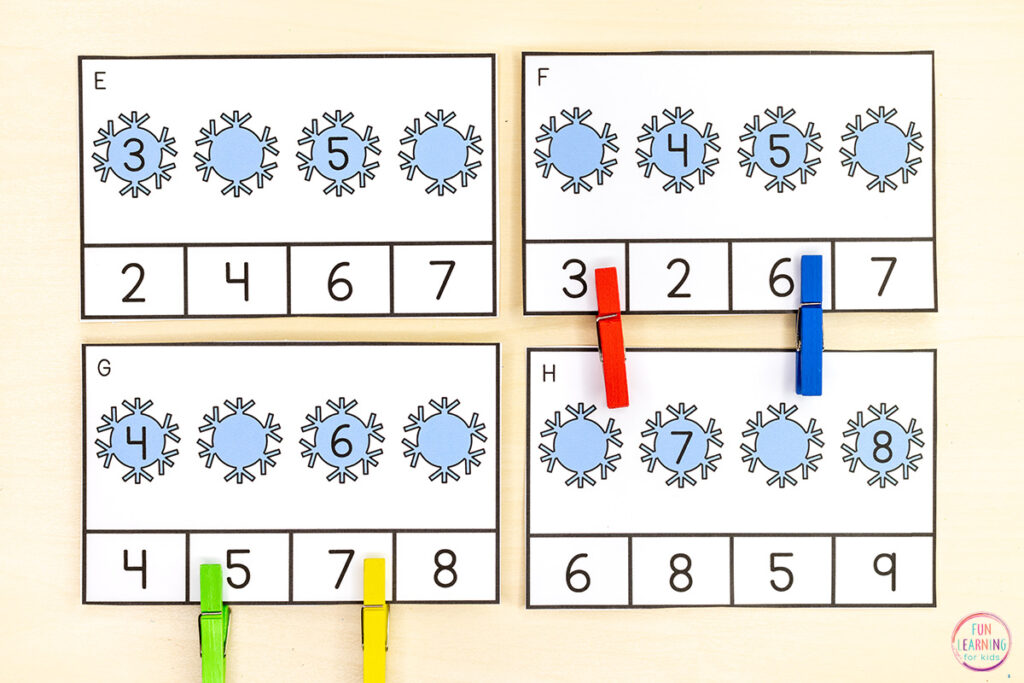 Snowflake Missing Number Clip Cards