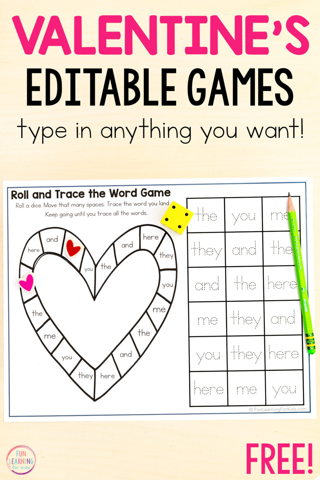 Valentine's Day Editable Board Game - Fun Learning for Kids