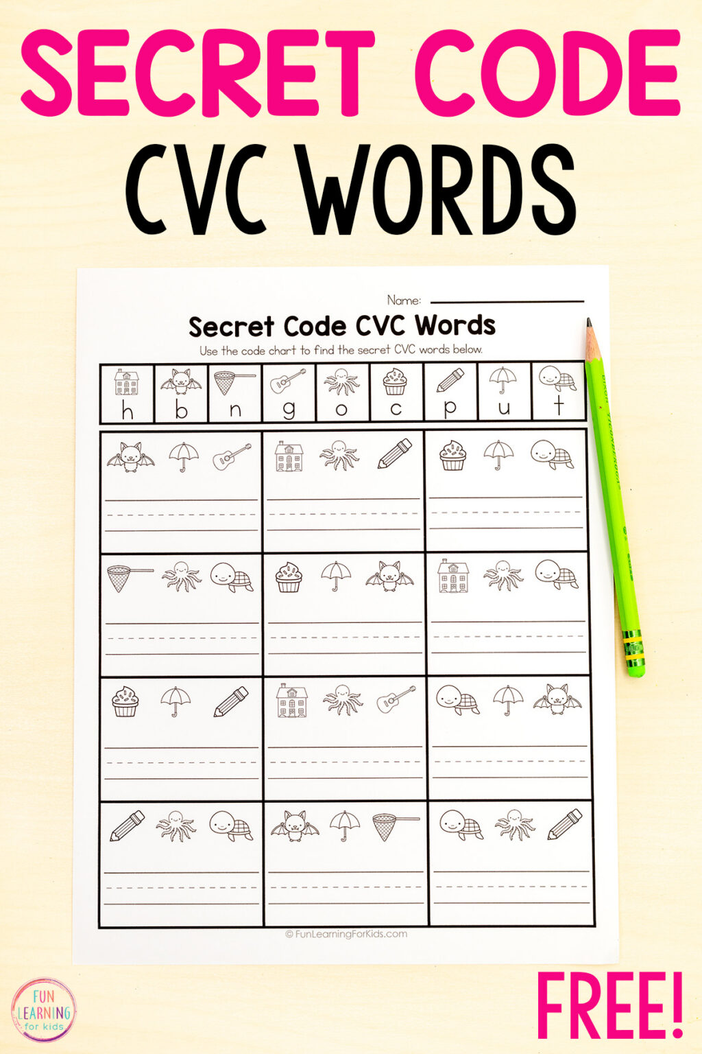 Secret Code CVC Word Worksheets for Beginning Readers