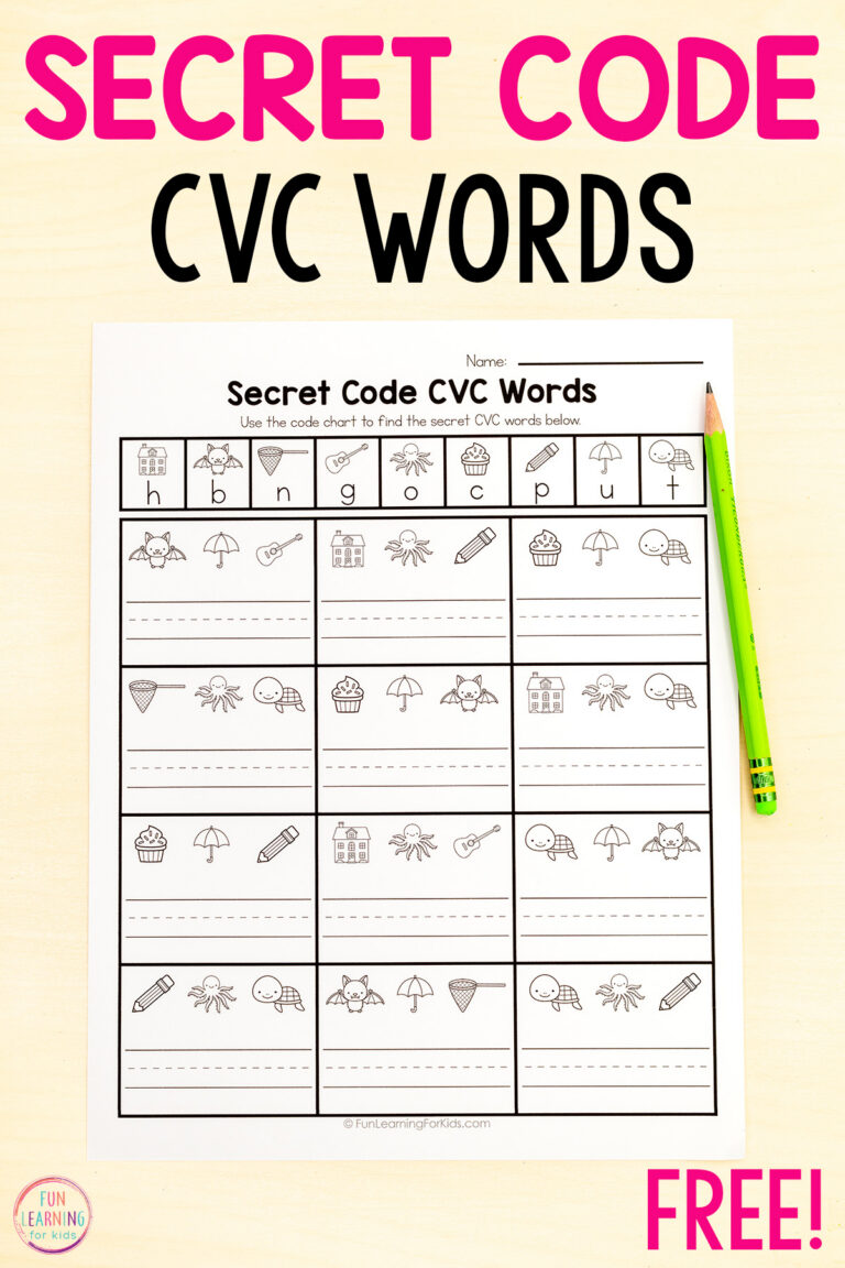 Secret Code CVC Word Worksheets for Beginning Readers