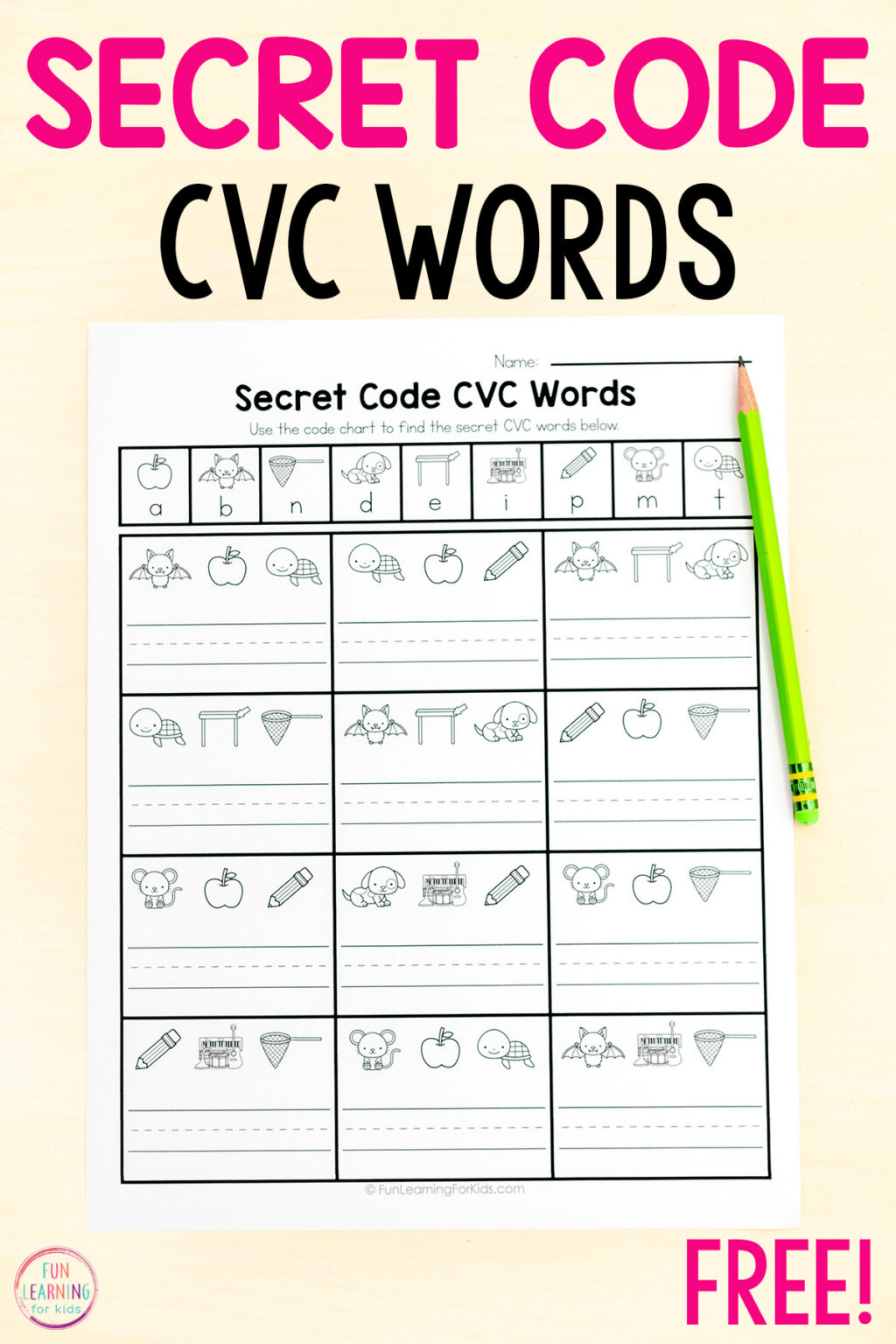Secret Code CVC Word Worksheets for Beginning Readers