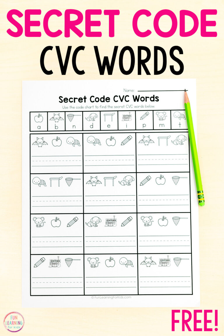 Secret Code CVC Word Worksheets for Beginning Readers