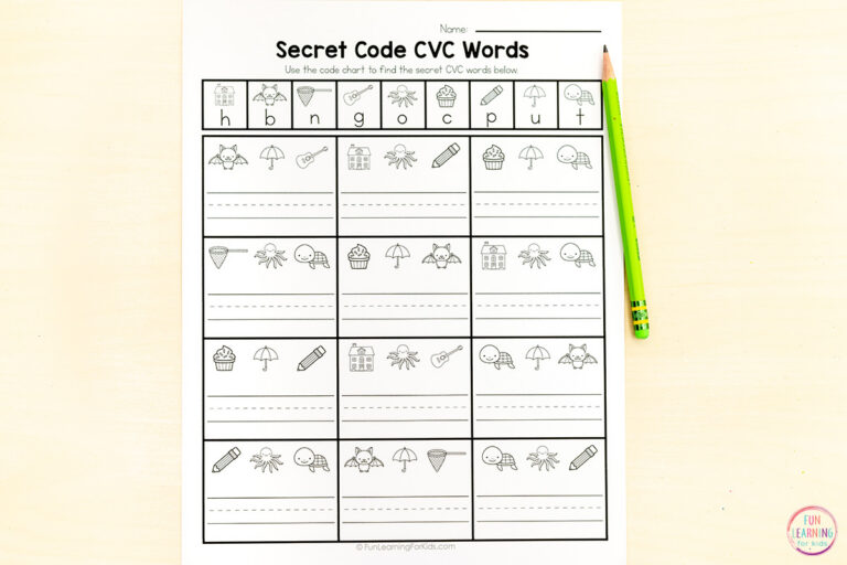 Secret Code CVC Word Worksheets for Beginning Readers