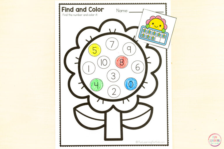 Flower Find and Color the Number Worksheets - Numbers Activity