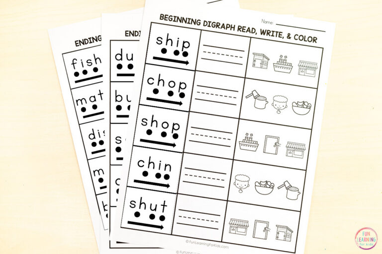 Digraph Read Write & Color Worksheets for Phonics Lessons