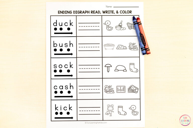 Digraph Read Write & Color Worksheets for Phonics Lessons
