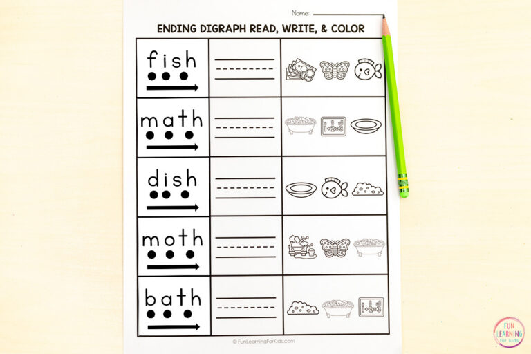 Digraph Read Write & Color Worksheets for Phonics Lessons