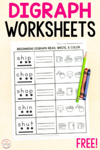 Digraph Read Write & Color Worksheets for Phonics Lessons