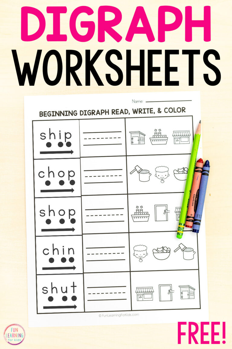Digraph Read Write & Color Worksheets for Phonics Lessons