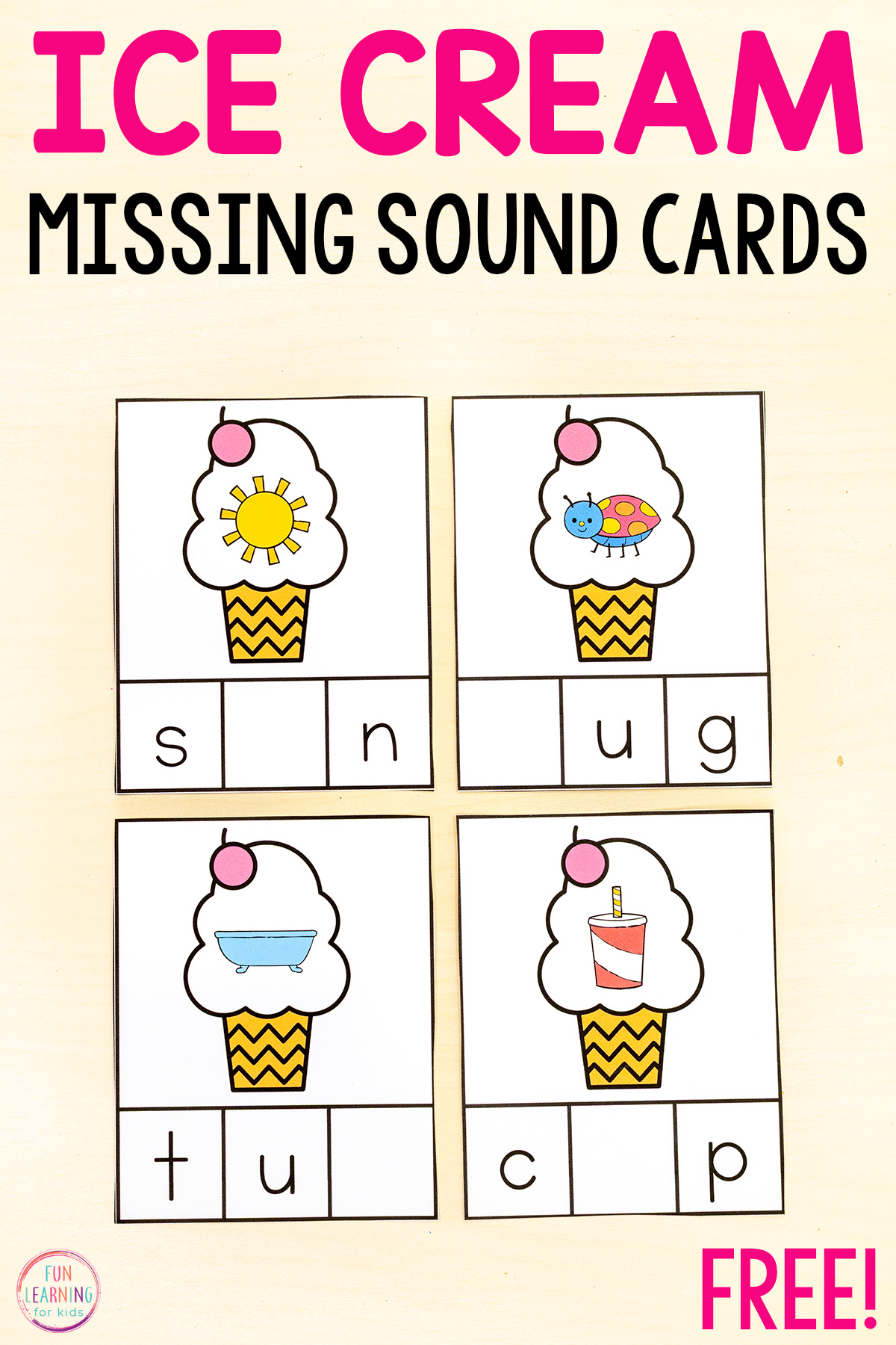Ice Cream Missing Sound Cards - CVC Phoneme Isolation Activity