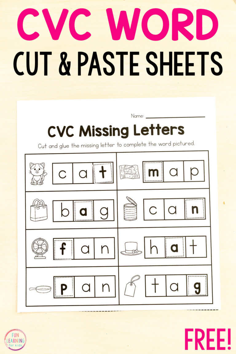 CVC Word Cut and Paste Worksheets - Fun Learning for Kids
