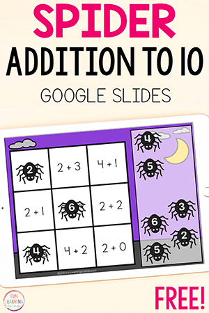 Digital Spider Addition to 10 Math Activity